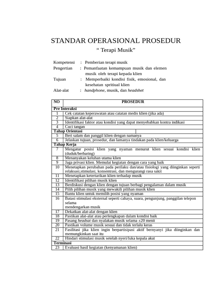 SOP Terapi Musik untuk Klien | PDF