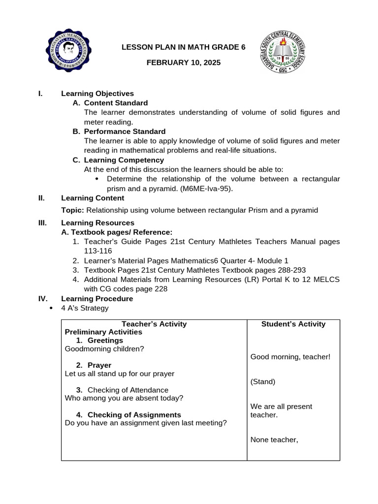 Volume Relationship: Prism vs. Pyramid | PDF | Volume | Area
