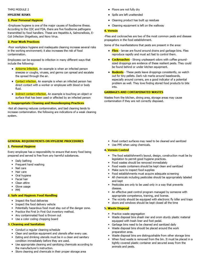 Thm2 Module 2 Notes | PDF | Hygiene | Waste