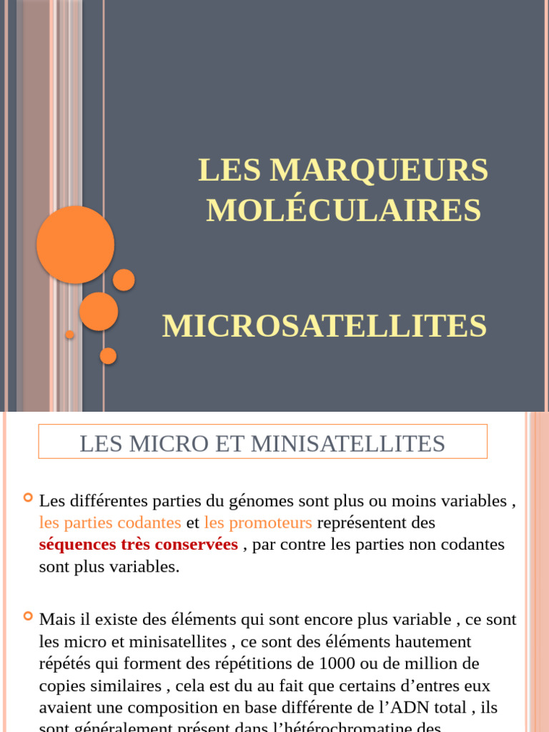 Marqueurs moléculaires : microsatellites | PDF | Microsatellite | Gènome