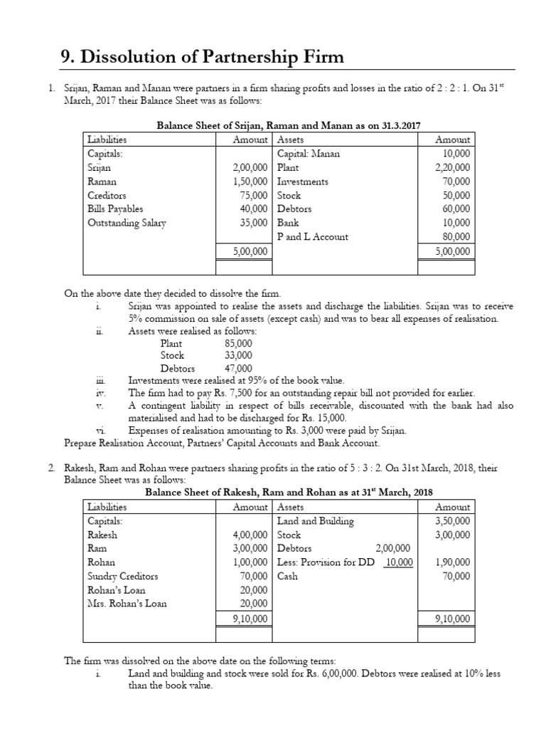 Dissolution of Partnership Firm | PDF | Balance Sheet | Book Value