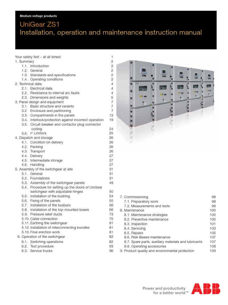 UniGear ZS1 Switchgear Manual | PDF | Electrical Connector | Humidity
