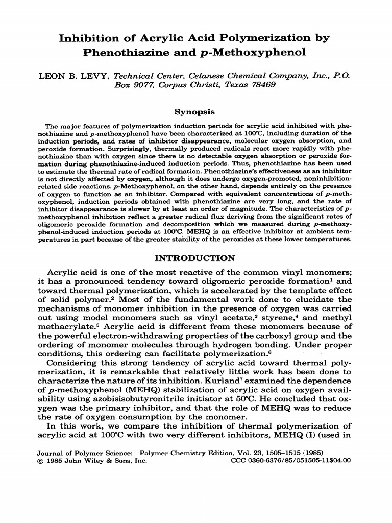 ACCL metoxifenol inhibicio | PDF | Polymerization | Oxygen