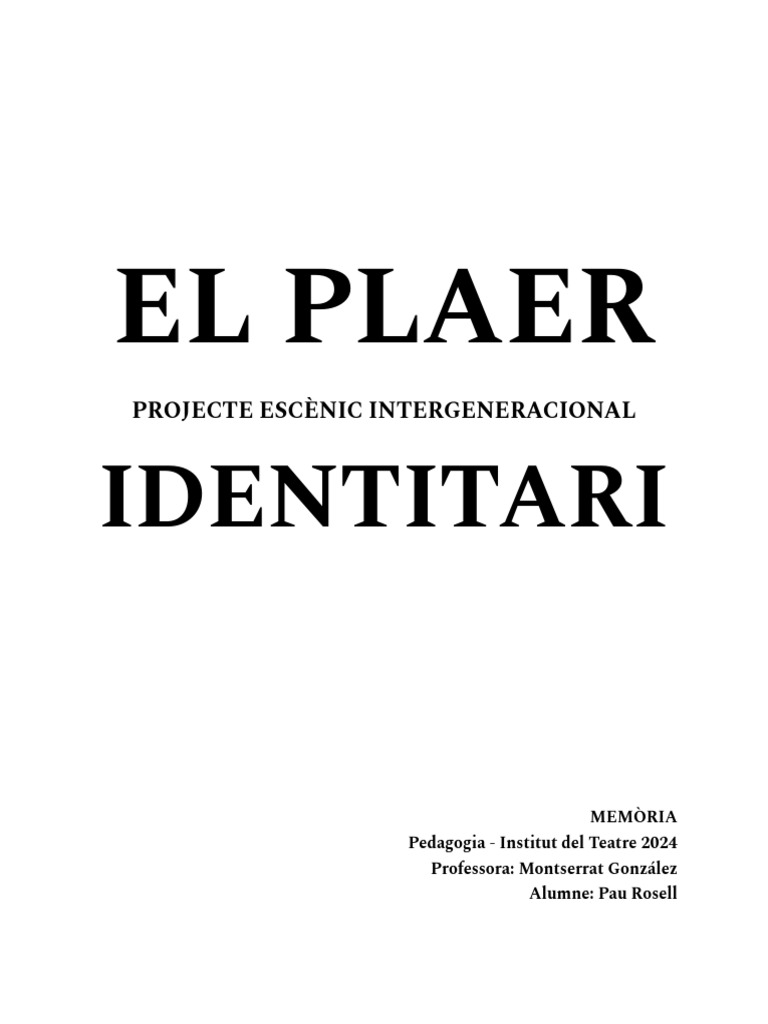 EL PLAER - Projecte Artístic Intergeneracional | PDF