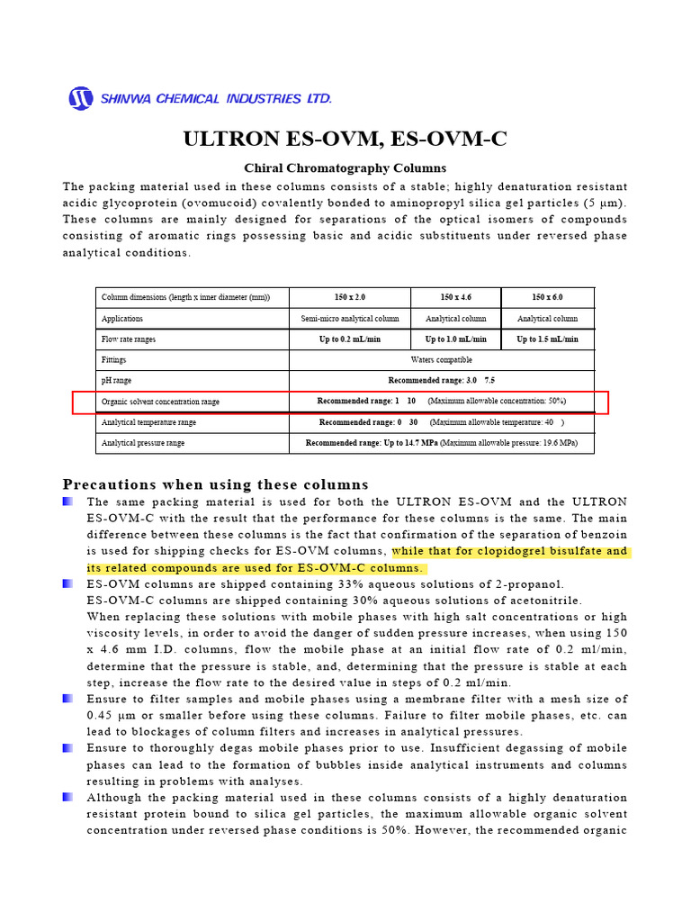 Differences Ultron Es-Ovm, Es-Ovm-C | PDF | Elution | Laboratory Techniques