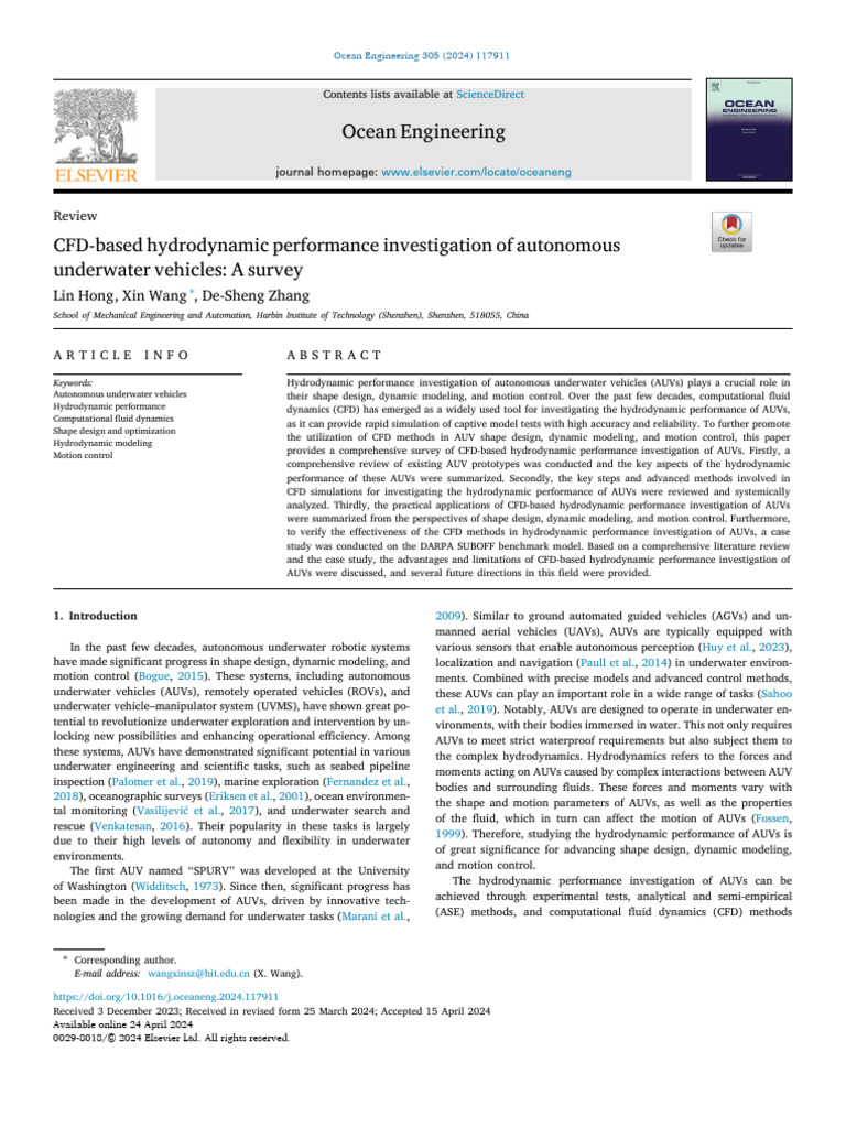 Cfd Based Hydrodynamic Performance Investigation Of Autonomous