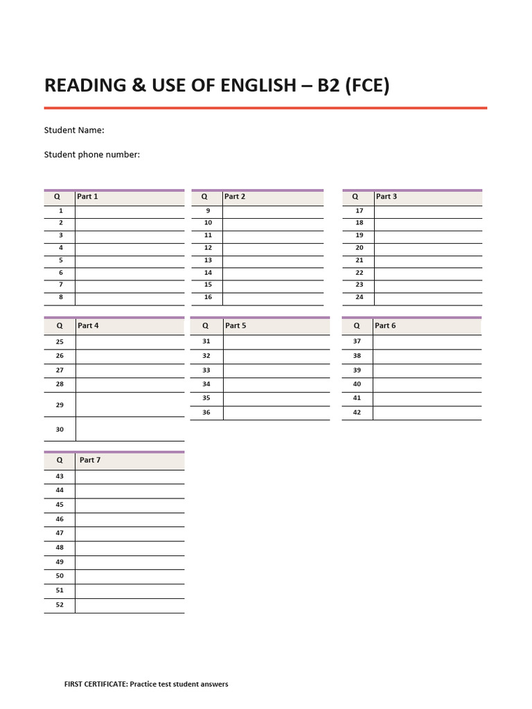 FCE Practice Test Answer Sheet | PDF
