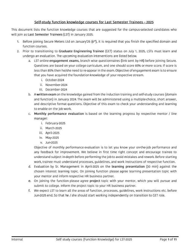 Self study courses (Function Knowledge) for LST-2025 | PDF