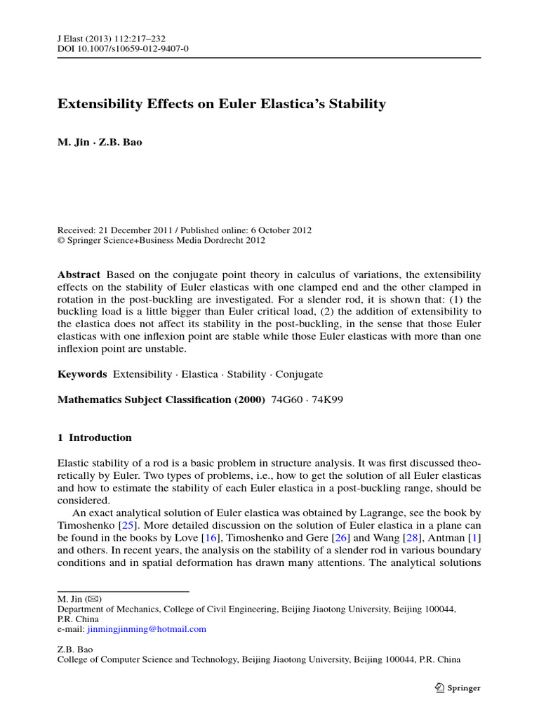 Extensibility Effects On Euler Elastica's Stability | PDF | Buckling | Bending