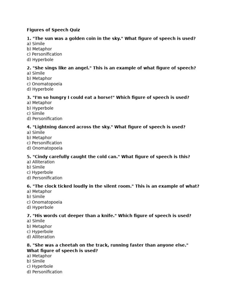 Figures of Speech Quiz 4 | PDF