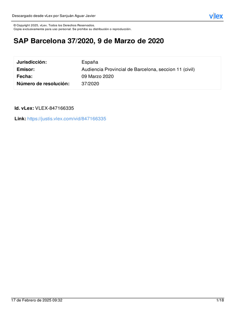 Sap Barcelona 372020 9 de Marzo de 2020 Audiencias Provinci | PDF