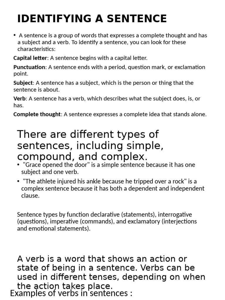 Identifying a Sentence English | PDF | Sentence (Linguistics) | Noun