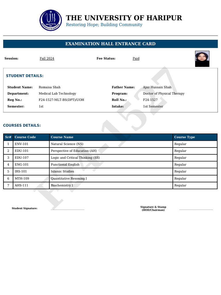 F24-1527 Fall 2024 Examination-Card | PDF