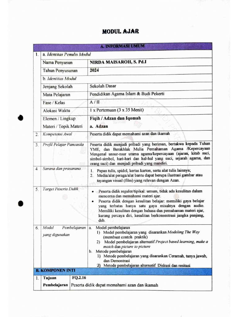 Modul Ajar Kelas 2 Observasi Semester Ganjil 2024 | PDF