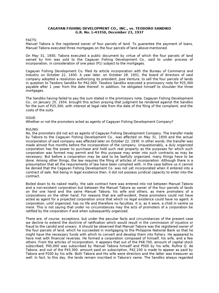 CAGAYAN FISHING DEVELOPMENT CO., INC., vs. TEODORO SANDIKO | PDF ...