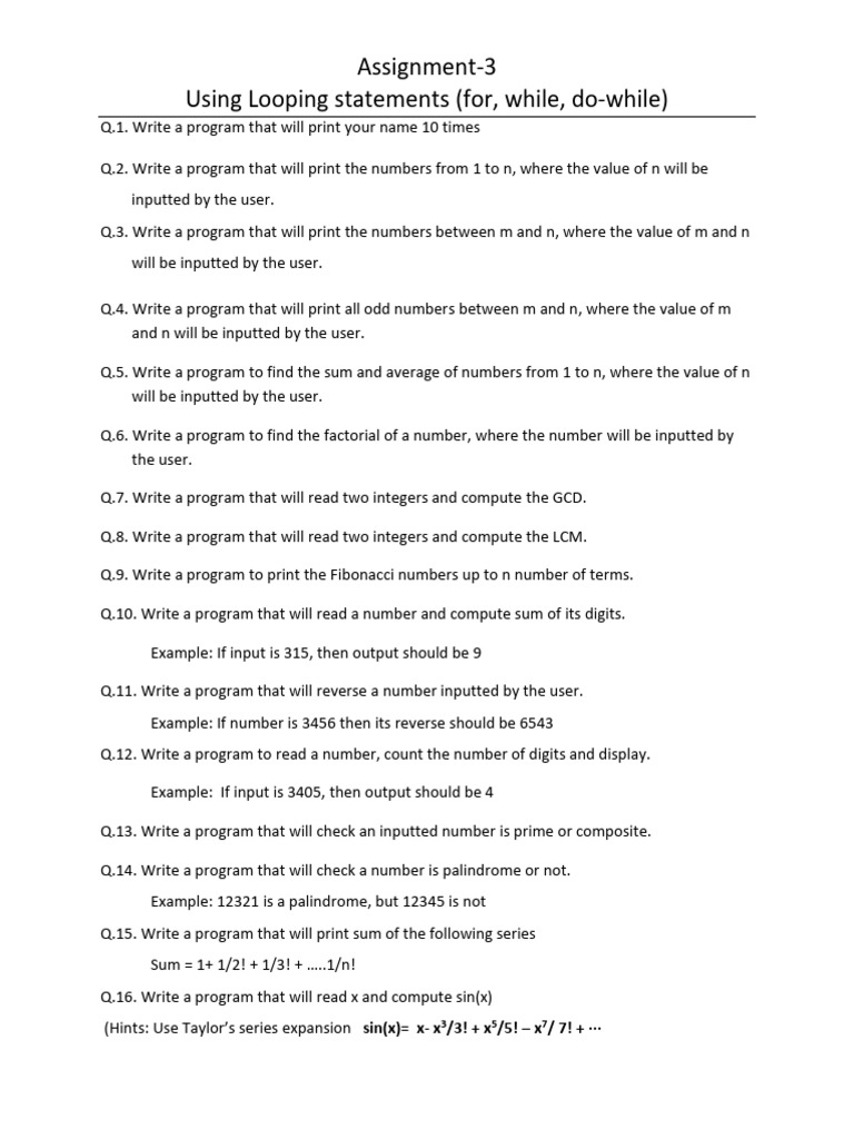 AssIgnment 3 (Loops) | PDF
