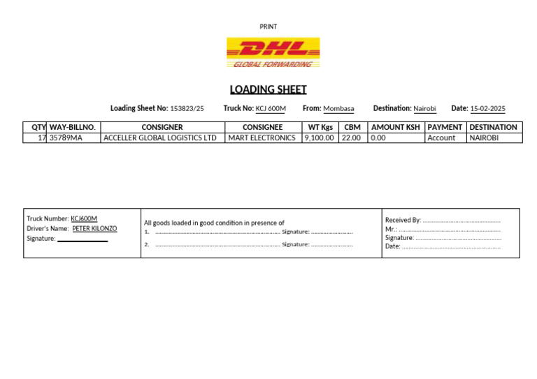 DHL Loading Sheet 3 | PDF