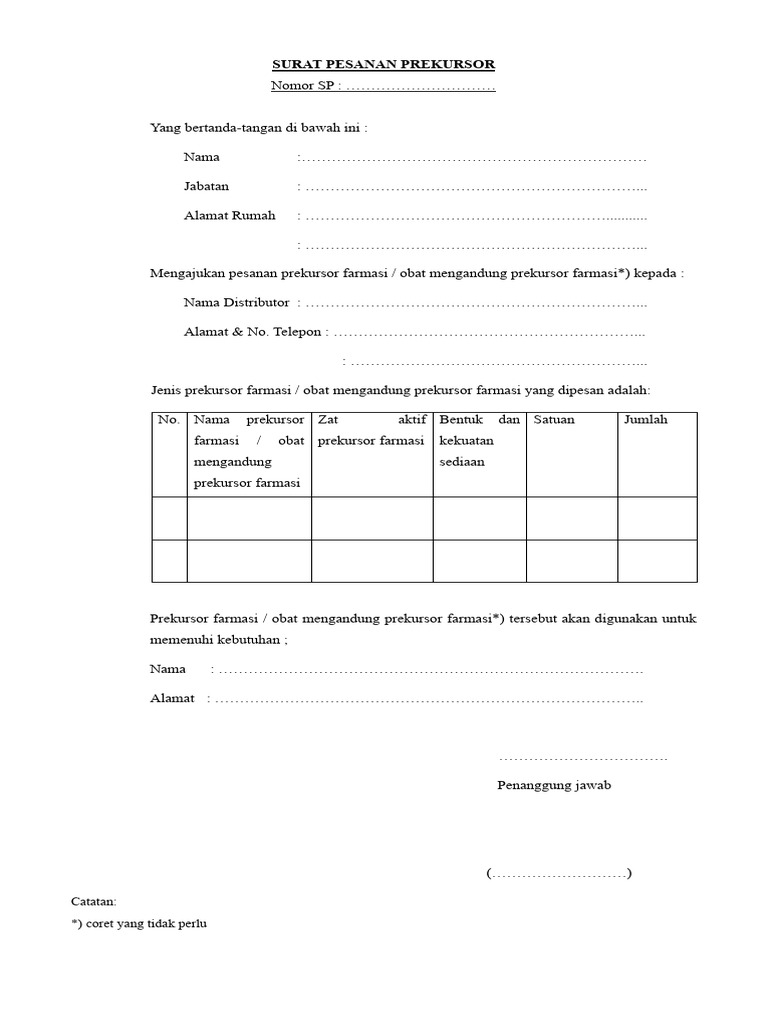 Surat Pesanan Prekursor | PDF