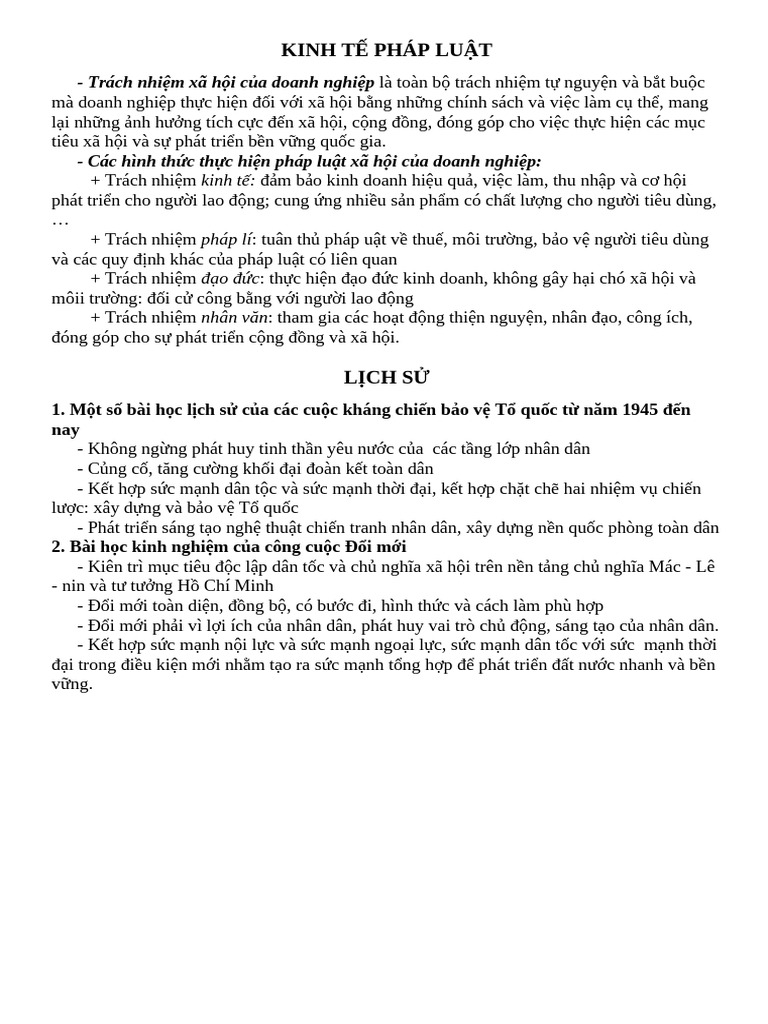 TỰ LUẬN KTPL - SỬ CHK1 | PDF