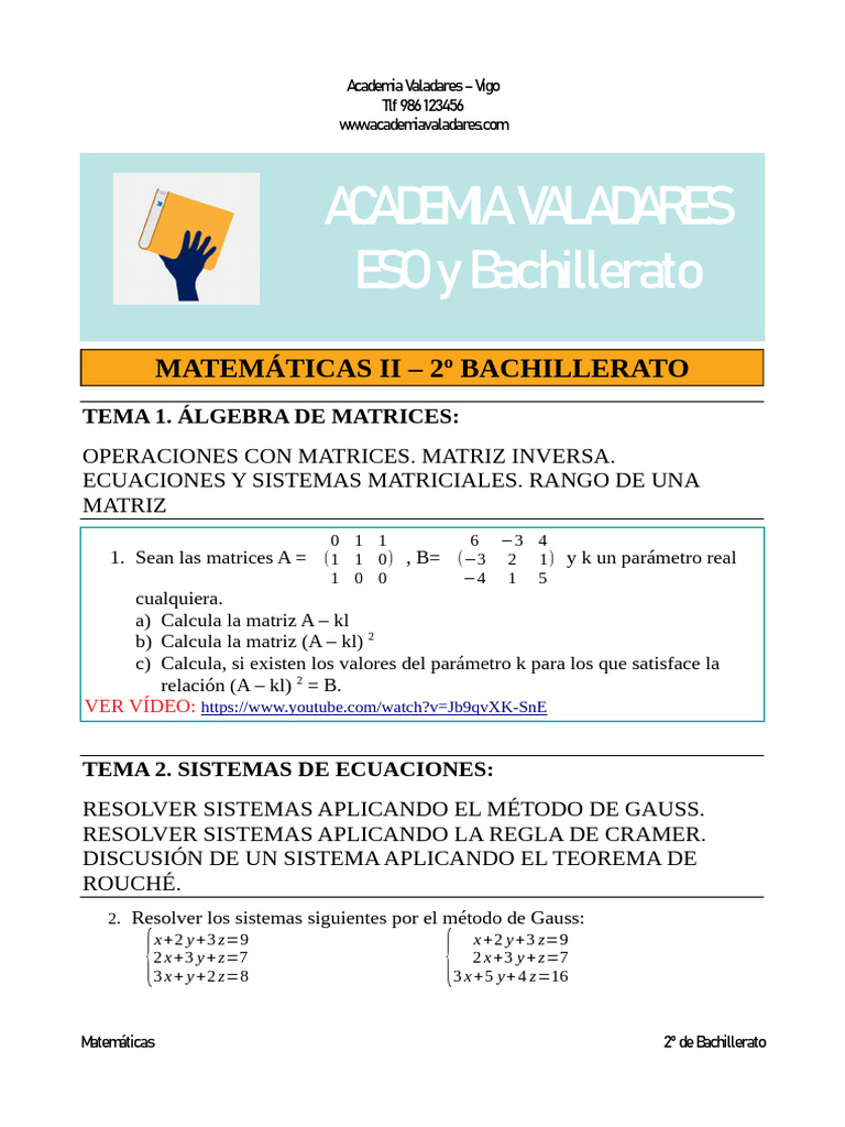 Boletín Matemáticas II | PDF | Matriz (Matemáticas) | Integral