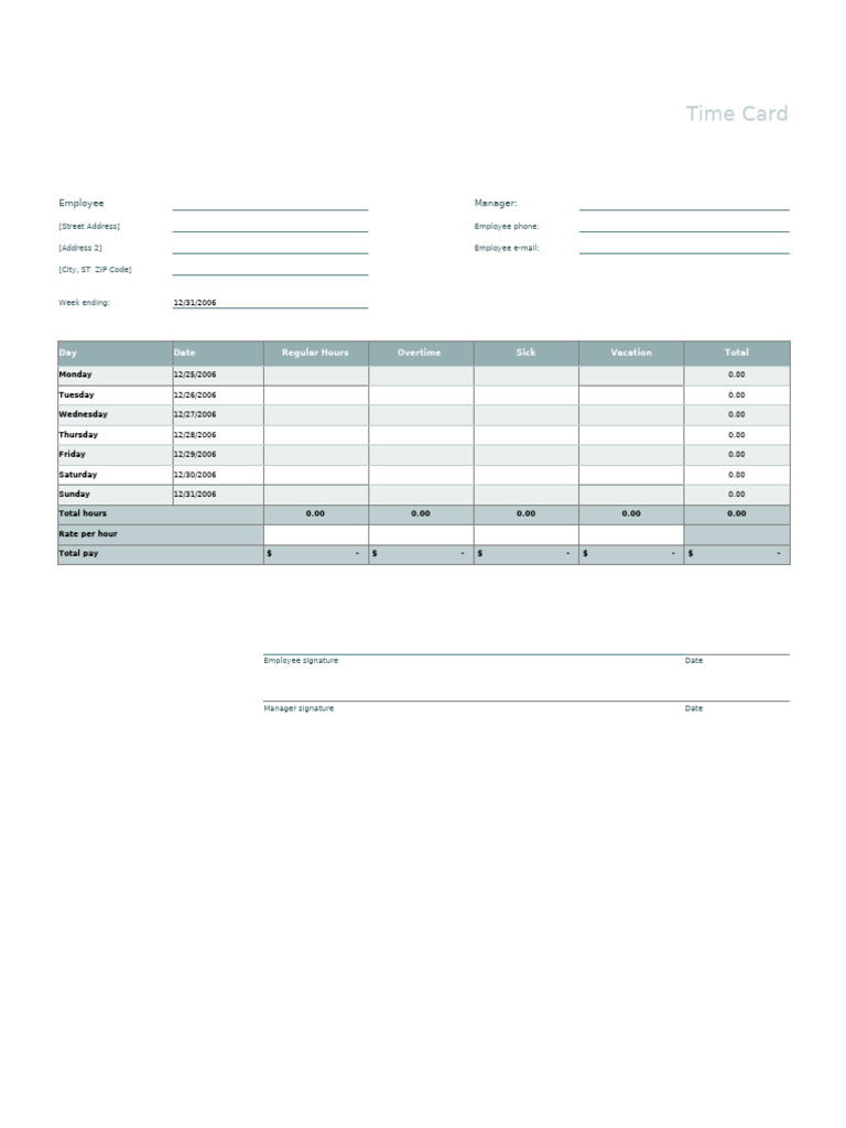 Time Card 1 | PDF