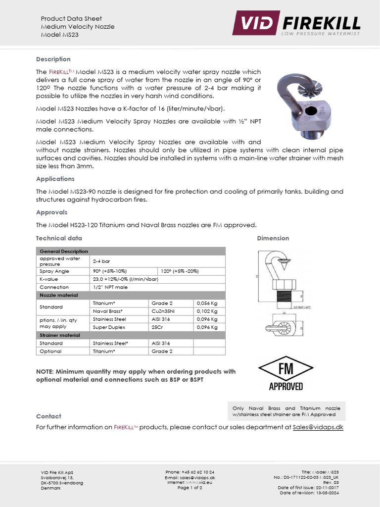 Medium Velocity Nozzle Model MS23 Data Sheet | PDF | Stainless Steel ...