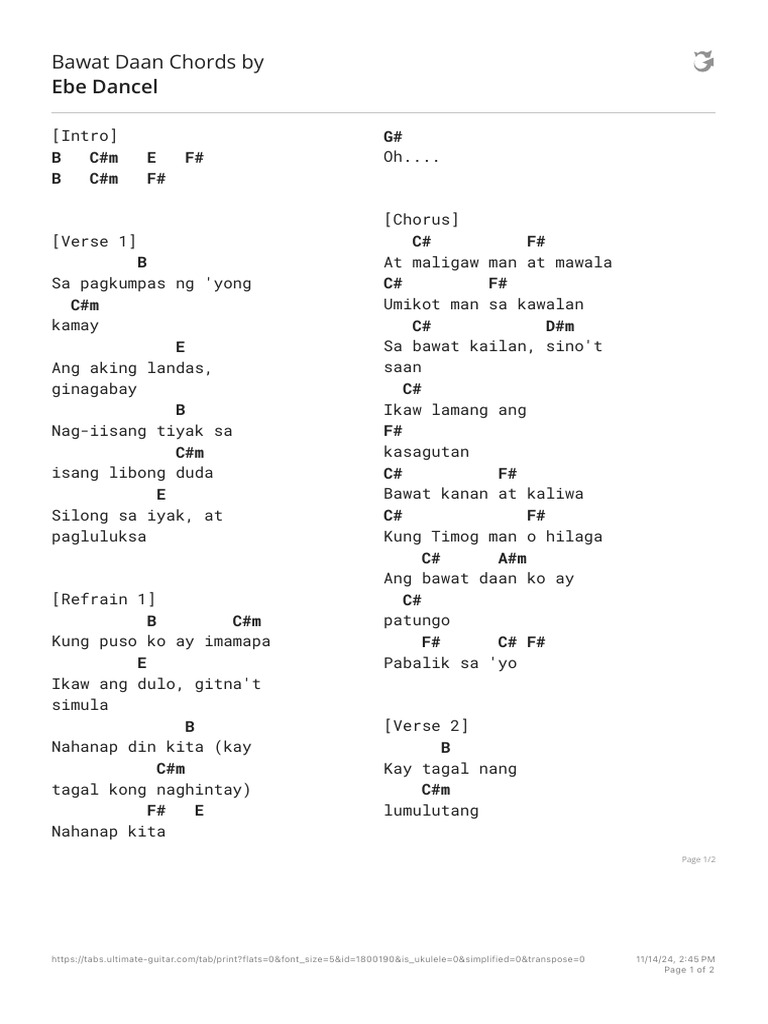Bawat Daan Chords by Ebe Danceltabs at Ultimate Guitar Archive 2 | PDF