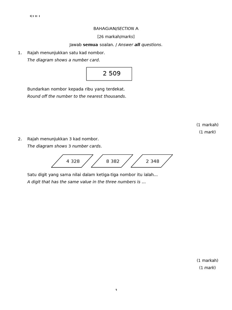 UASA Math Tahun 3 | PDF