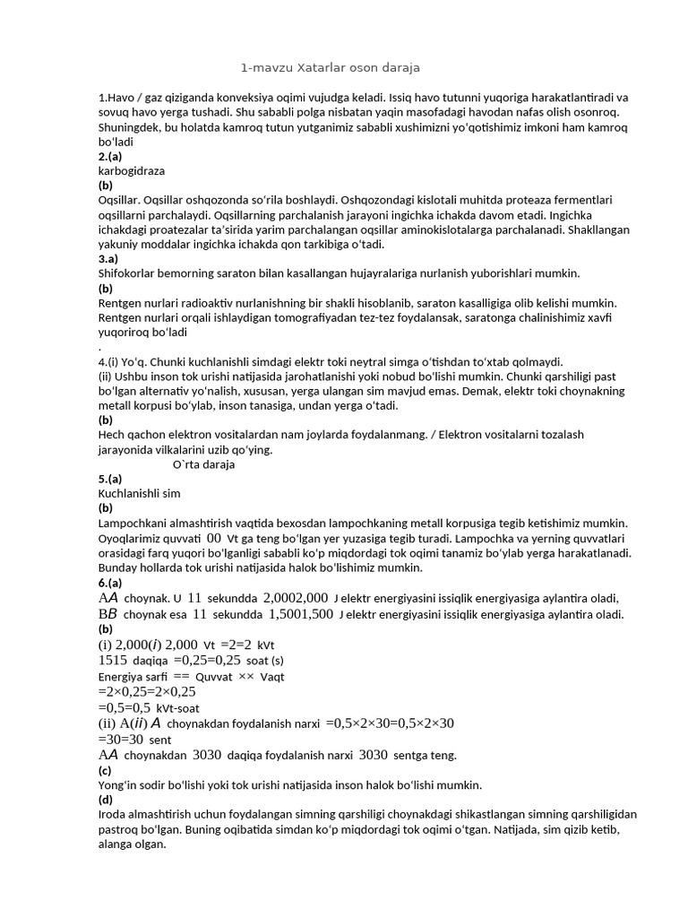 Serebry Savollari Javobi 1-3 Mavzular | PDF