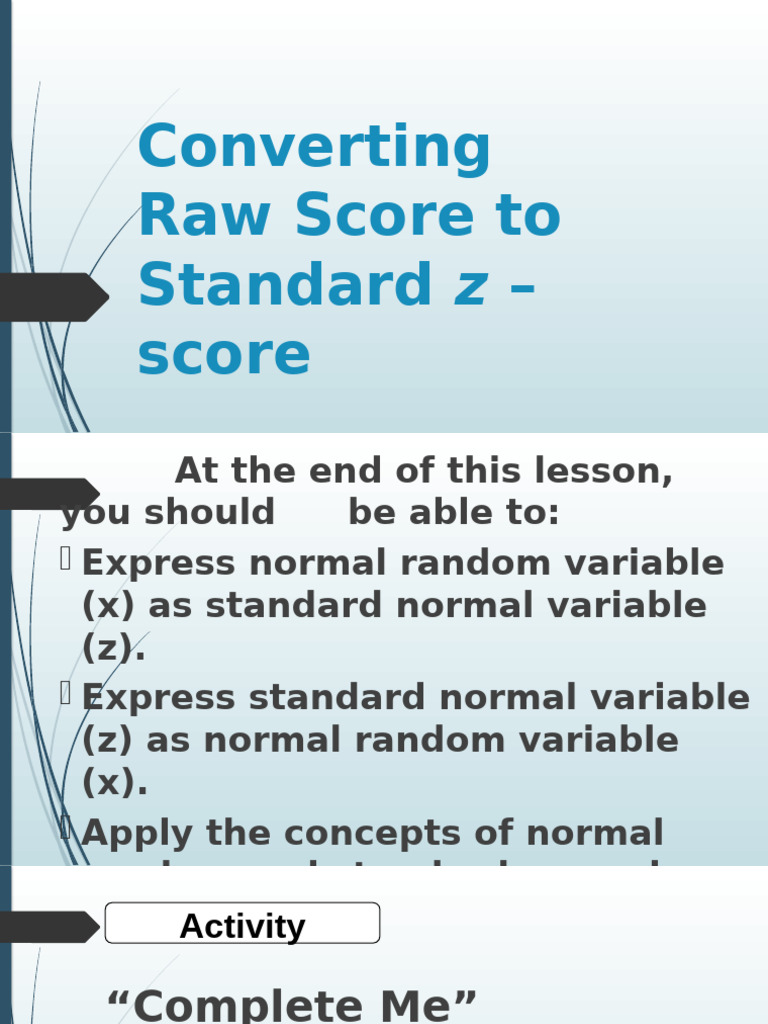 Converting Raw Scores to Z-Scores | PDF | Standard Score | Normal ...