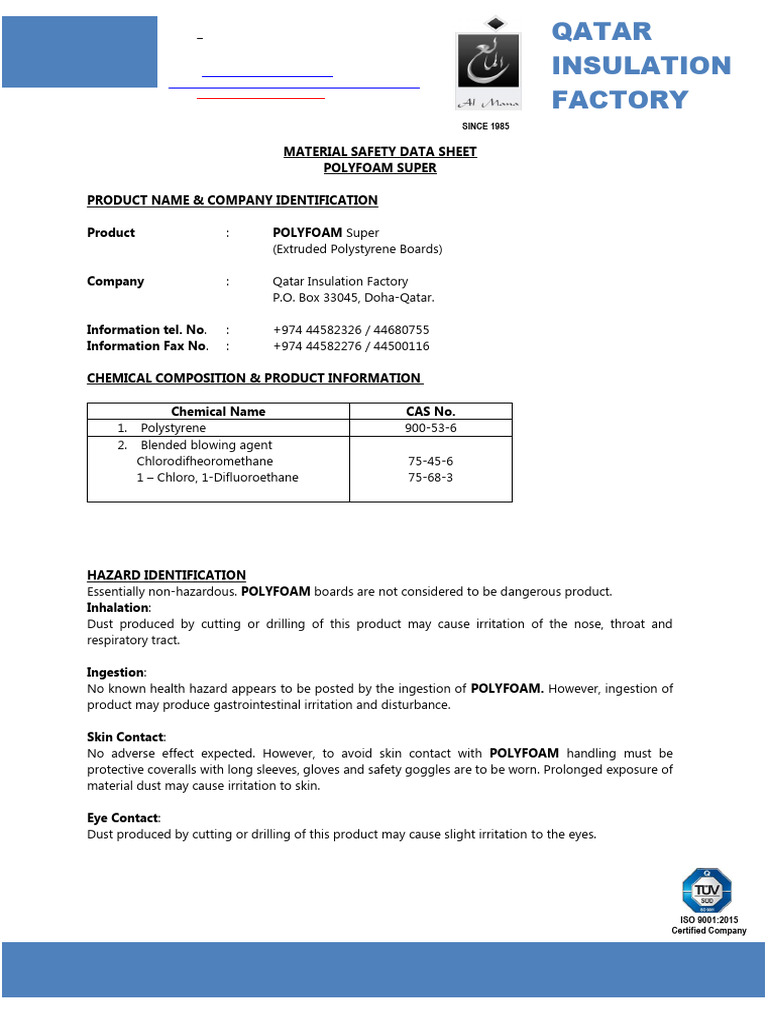 Msds Polyfoam Super | PDF | Thermal Insulation | Personal Protective ...