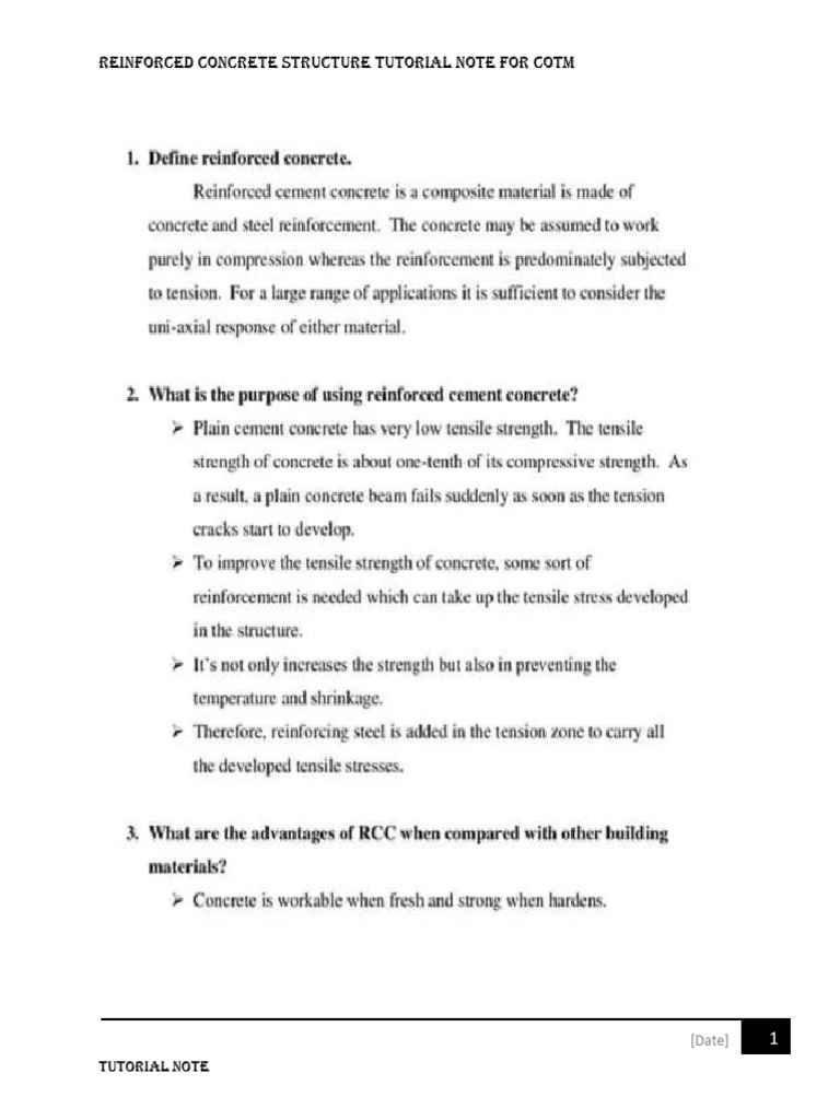 Reinforced Concrete Structure Tutorial Note For CoTM - 1 | PDF ...