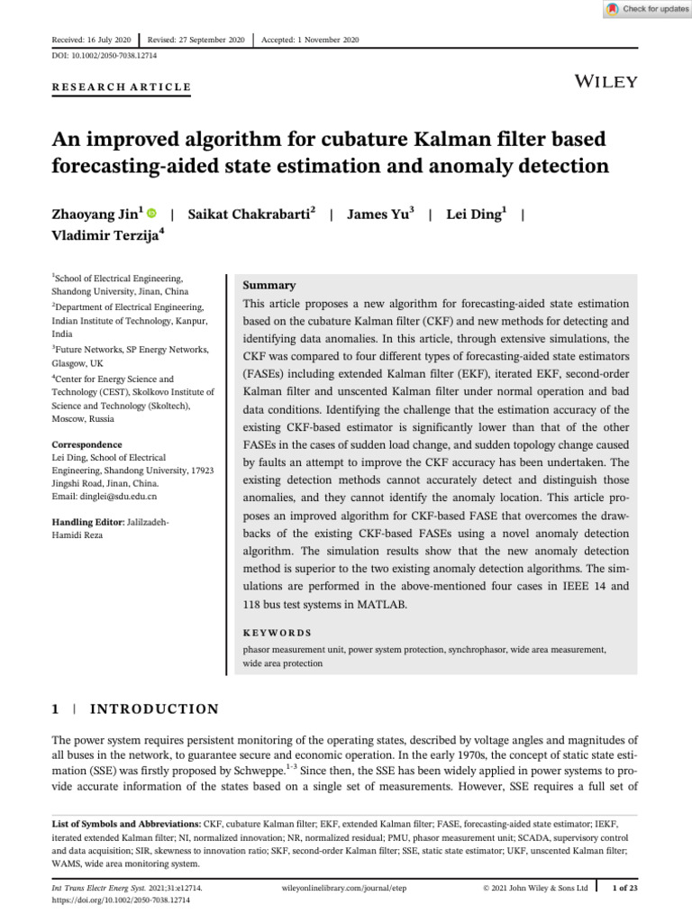 International Transactions On Electrical Energy Systems - 2021 - Jin - An Improved Algorithm For ...