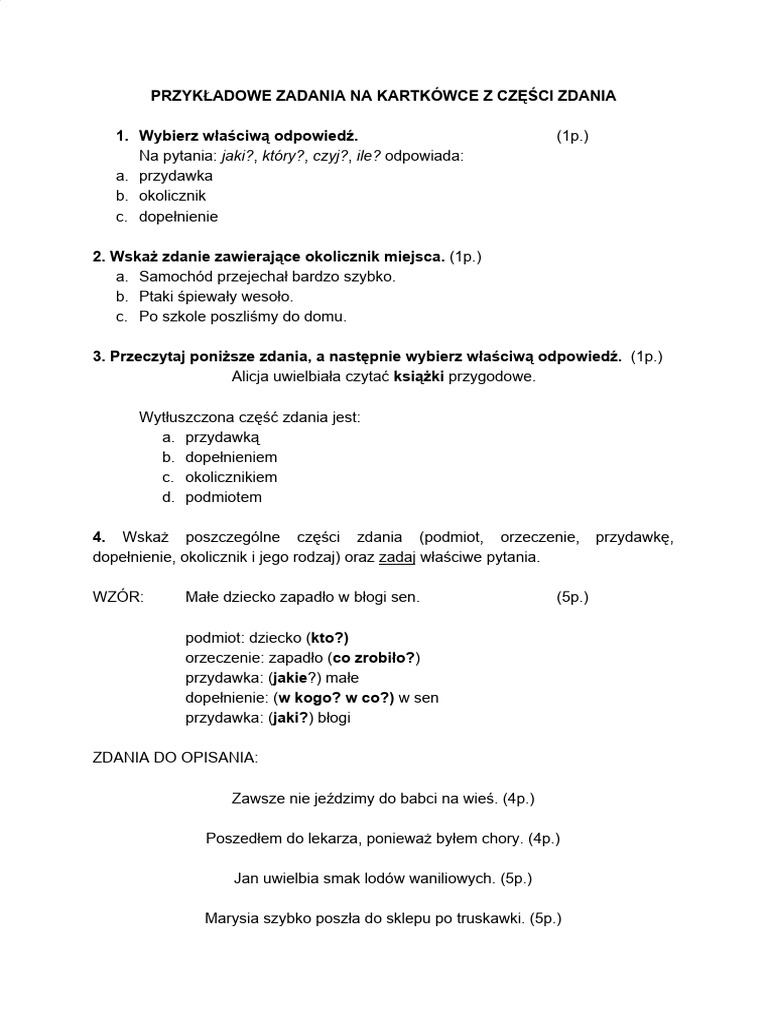 CZÄ Å CI ZDANIA Przykå Ady | PDF