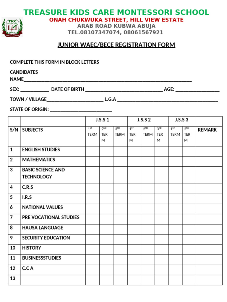 BECE FORM | PDF
