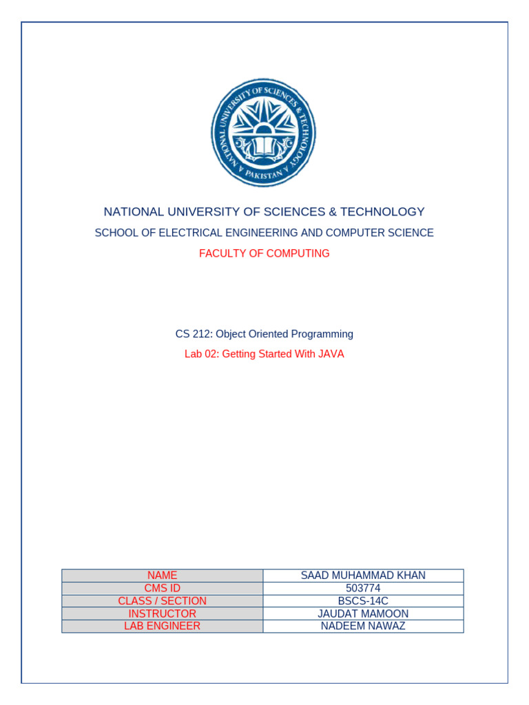 OOP_Lab02_saadmuhammadkhan_503774 | PDF | Computer Engineering | Systems Architecture