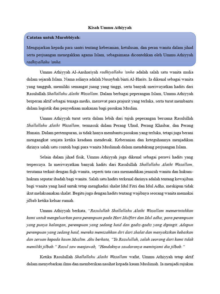 Kisah Ummu Athiyyah | PDF