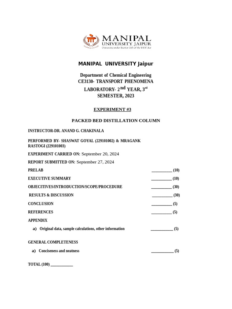 Shaswat Goyal Lab3 Report 3 | PDF | Distillation | Unit Operations