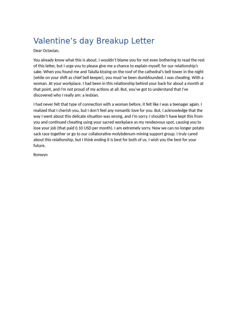 Valentine's Day Breakup Letter | PDF