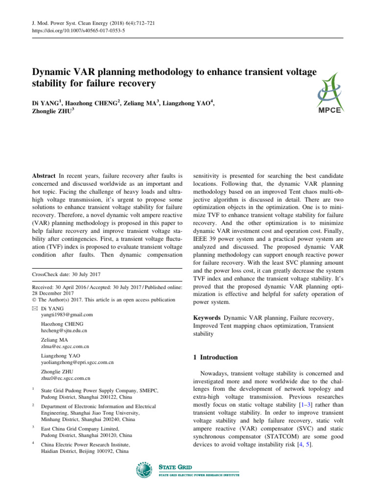 Dynamic VAR Planning Methodology To Enhance Transient Voltage Stability ...