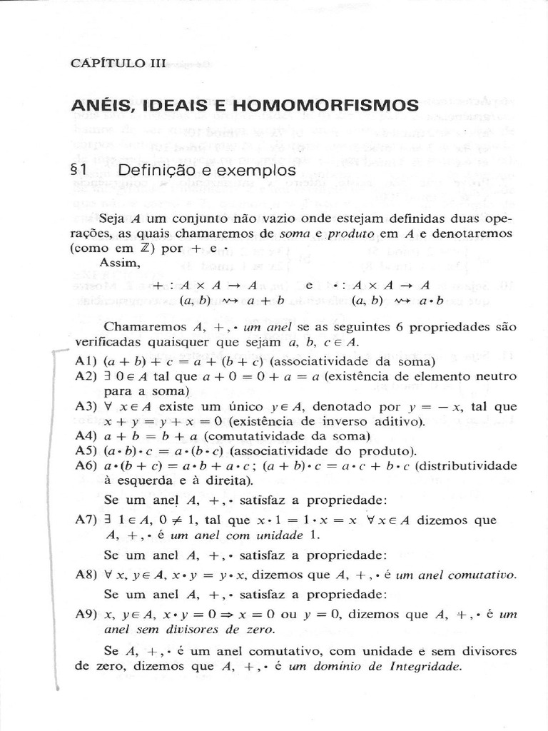 Introducao A Algebra Adilson Goncalves Cap3 Aneis Ideias e Homomorfismos | PDF