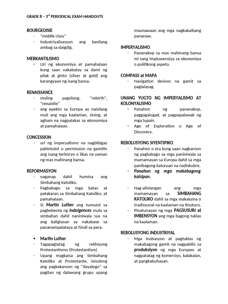 Ap8 3rd Periodical Handouts | PDF