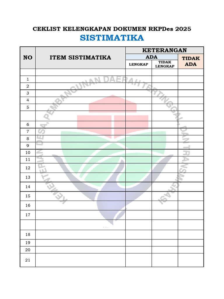 SISTIMATIKA-CEKLIST KELENGKAPAN DOKUMEN RKPDes 2025 | PDF
