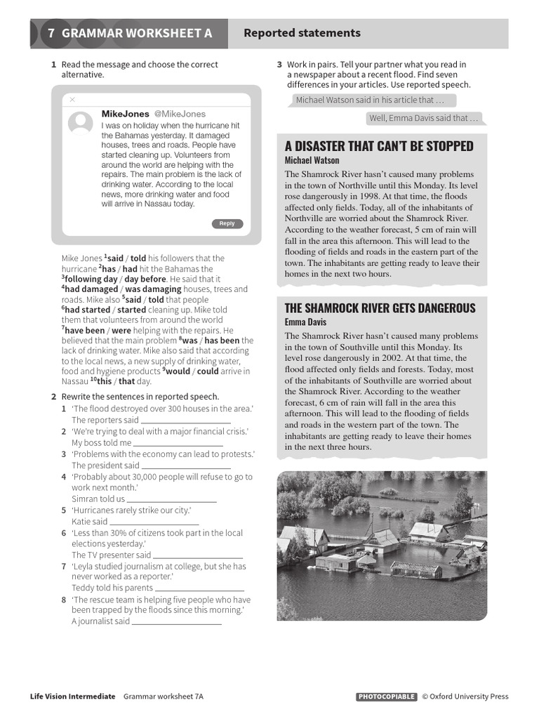Life Vision Int Gram Worksheet A U7 | PDF | Natural Events | Natural Disasters
