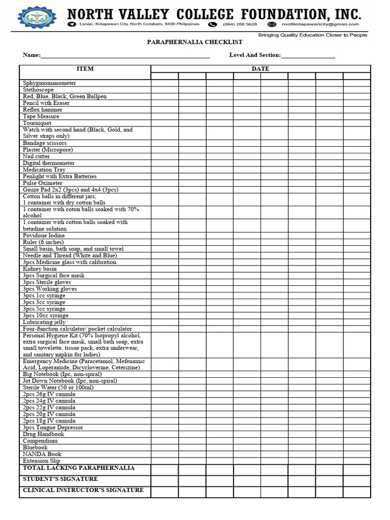 Paraphernalia Checklist | PDF