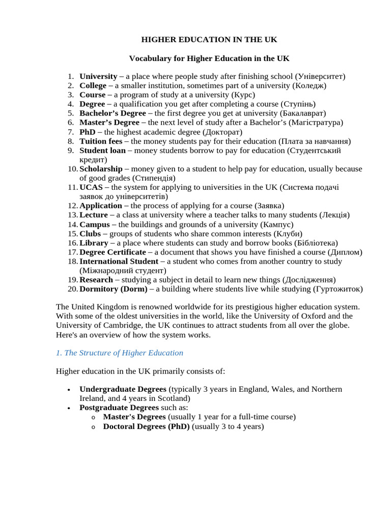 HIGHER EDUCATION IN THE UK | PDF | Academic Degree | Postgraduate Education