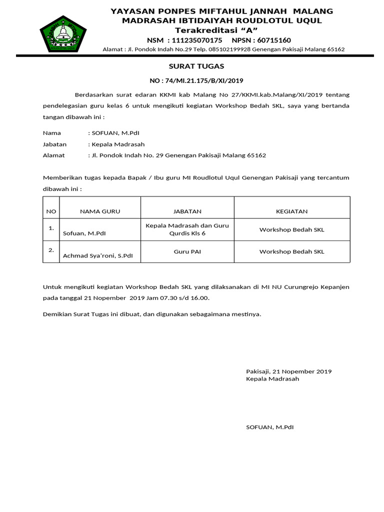 Surat Tugas Mengikuti Pelatihan | PDF