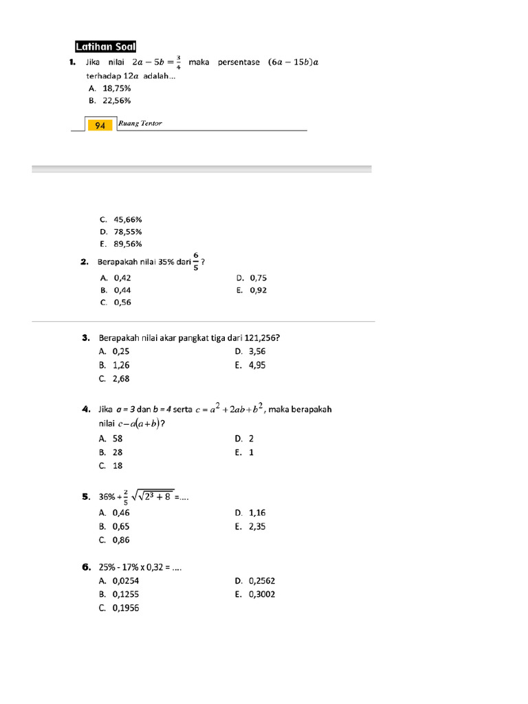 Latihan 25 Soal Hitung Sederhana SKD TIU | PDF