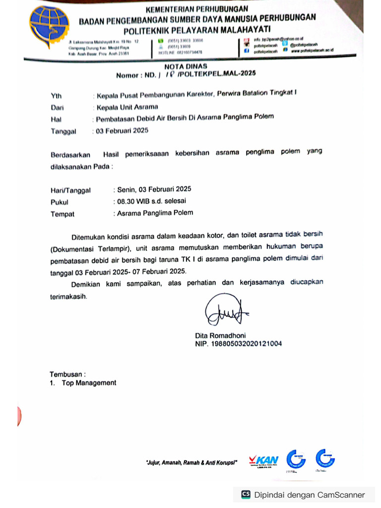 Nodin Kebersihan Barak | PDF