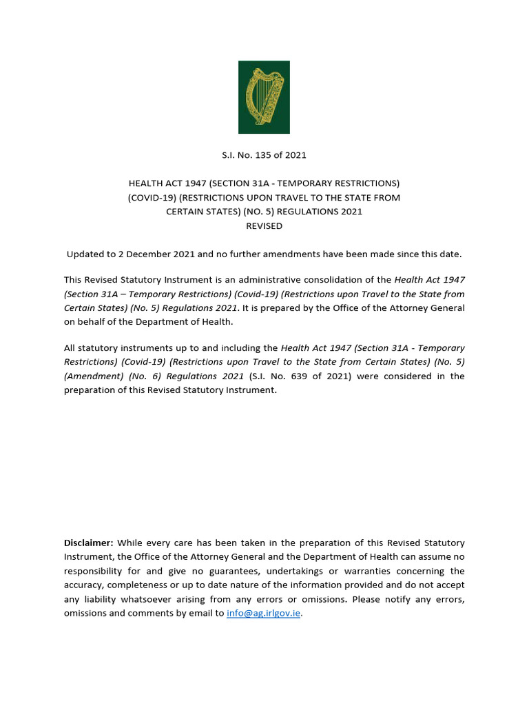 Covid-19 Travel Restrictions Regulations | PDF | Vaccination